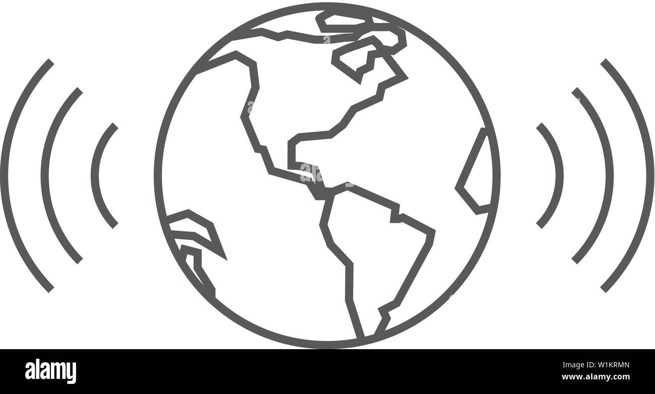 Wireless world icon in thin outline style. Internet communication ...