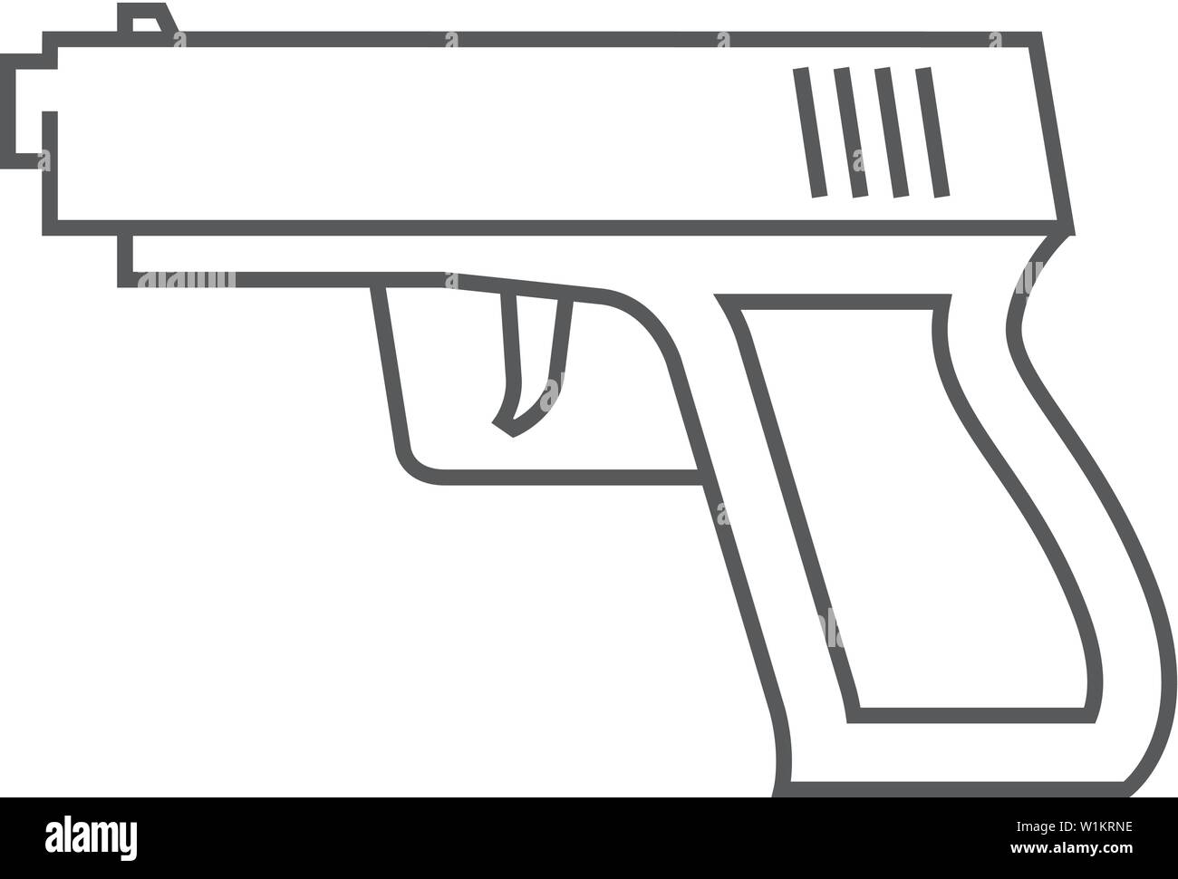 Arm gun icon in thin outline style. Pistol automatic police justice ...