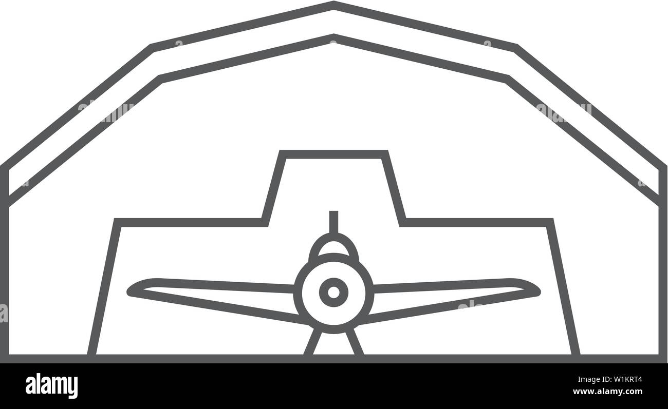 Airplane Hangar Icon In Thin Outline Style Aviation Repair Maintenance