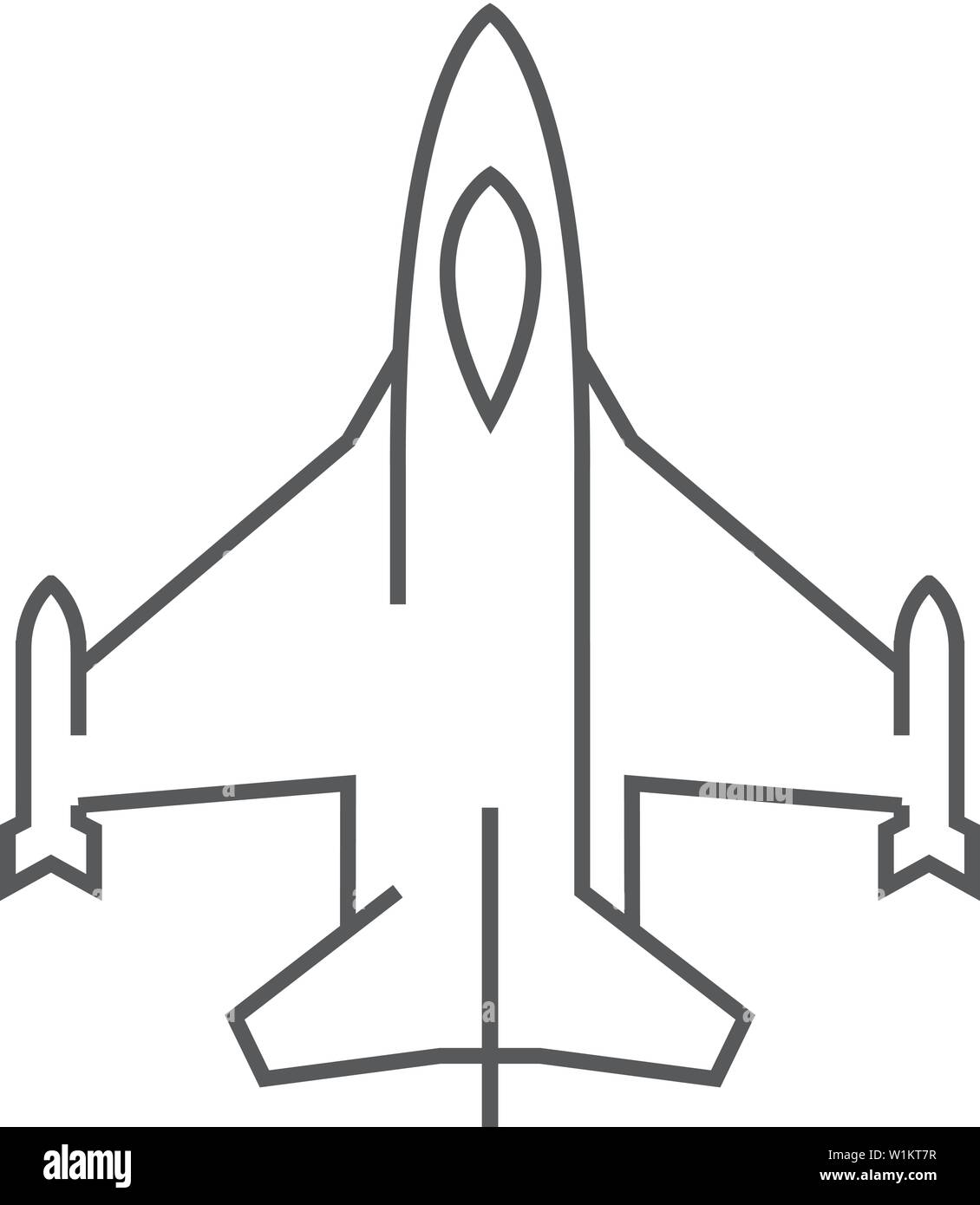 Fighter jet icon in thin outline style. Aircraft military attack ...