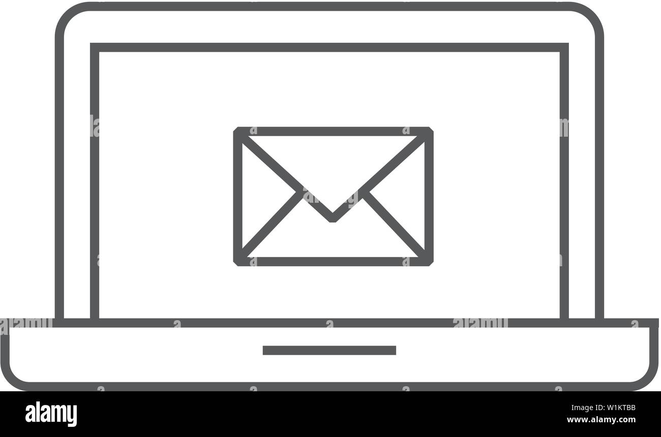 Email icon in thin outline style. Envelope laptop business message mail ...