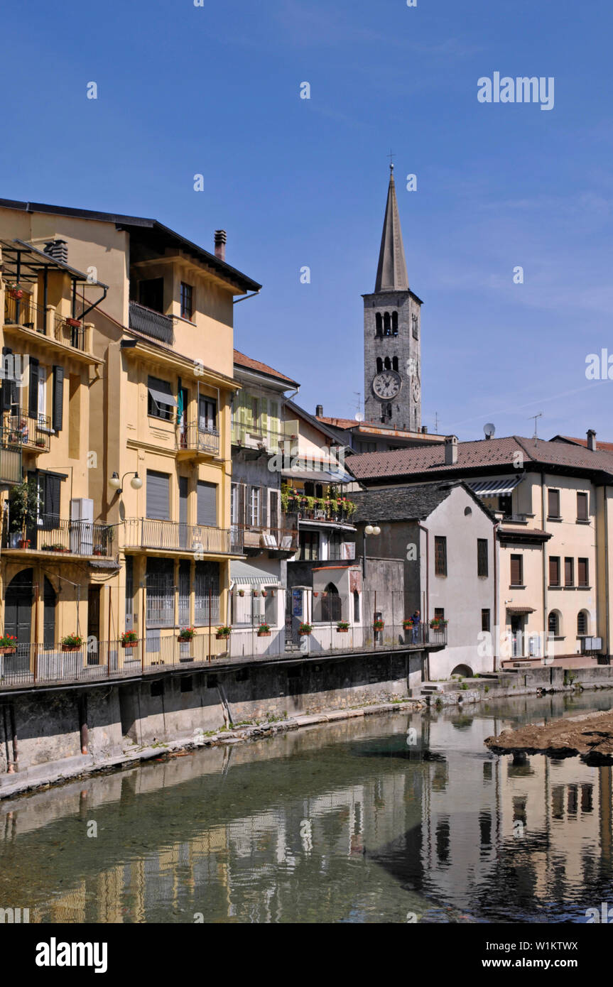 the town of Omegna and the river Nigoglia, Lake Orta, Piedmont, Italy ...