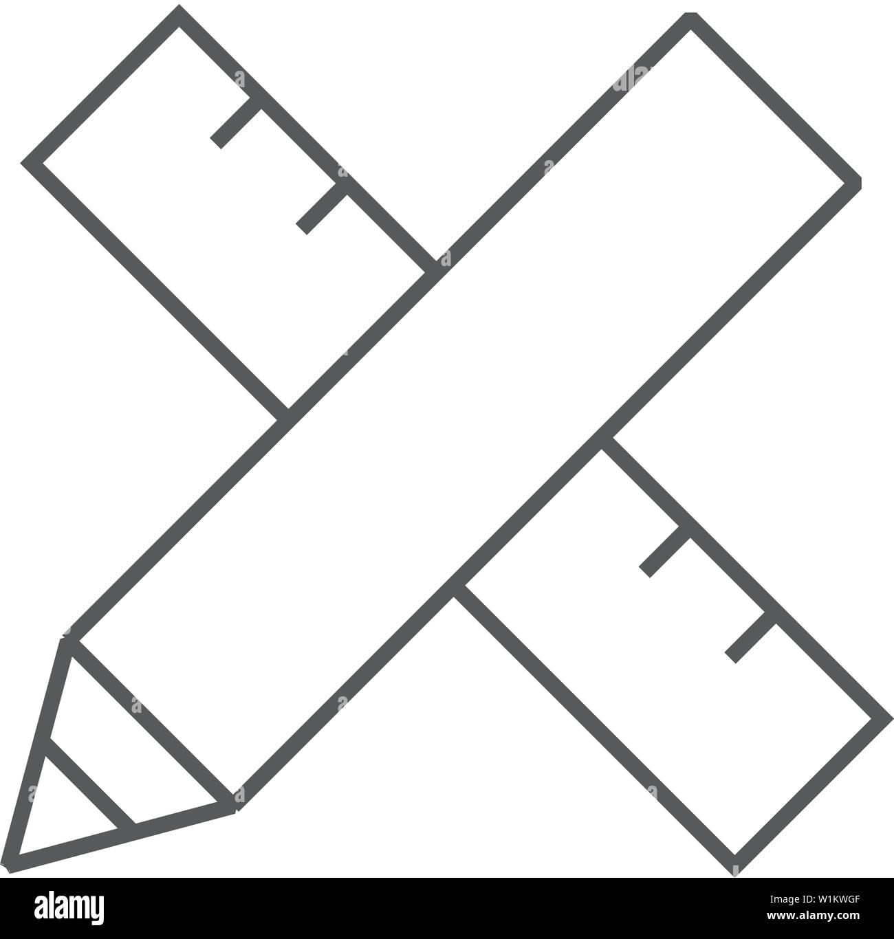 Pencil and ruler icon in thin outline style. Education equipment ...