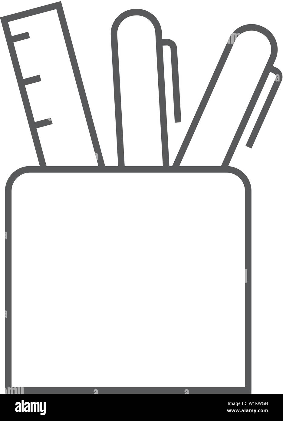 Pen pot icon in thin outline style. Office supply writing drawing ...
