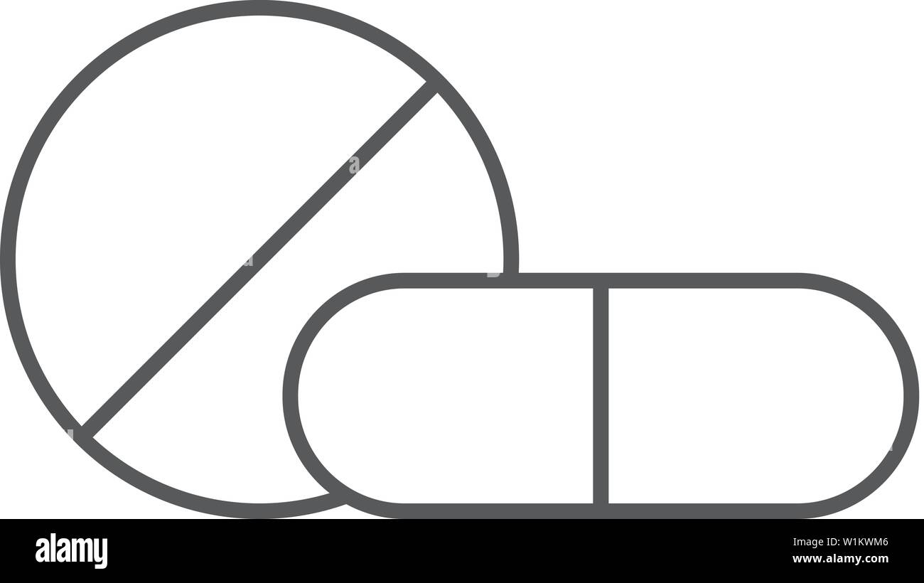 Pills icon in thin outline style. Vitamin medicine drugs painkiller ...