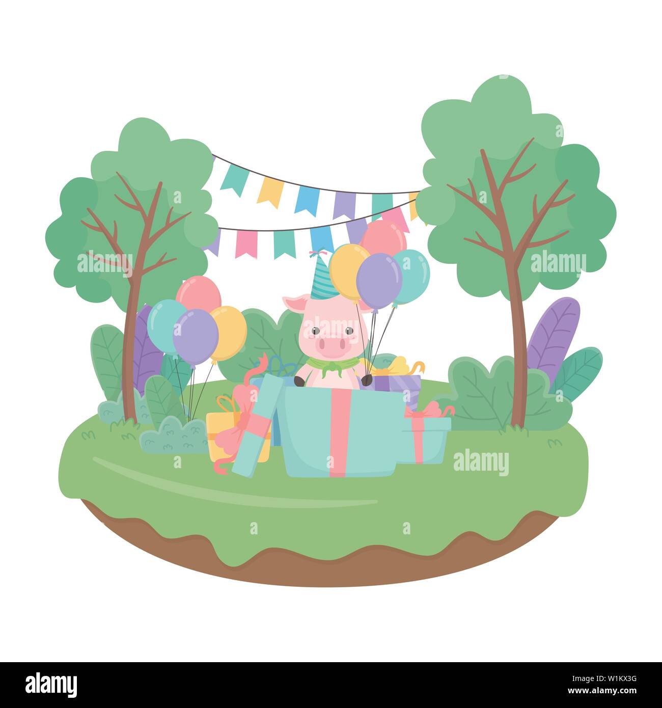 Pig cartoon design, Animal happy birthday celebration decoration and ...
