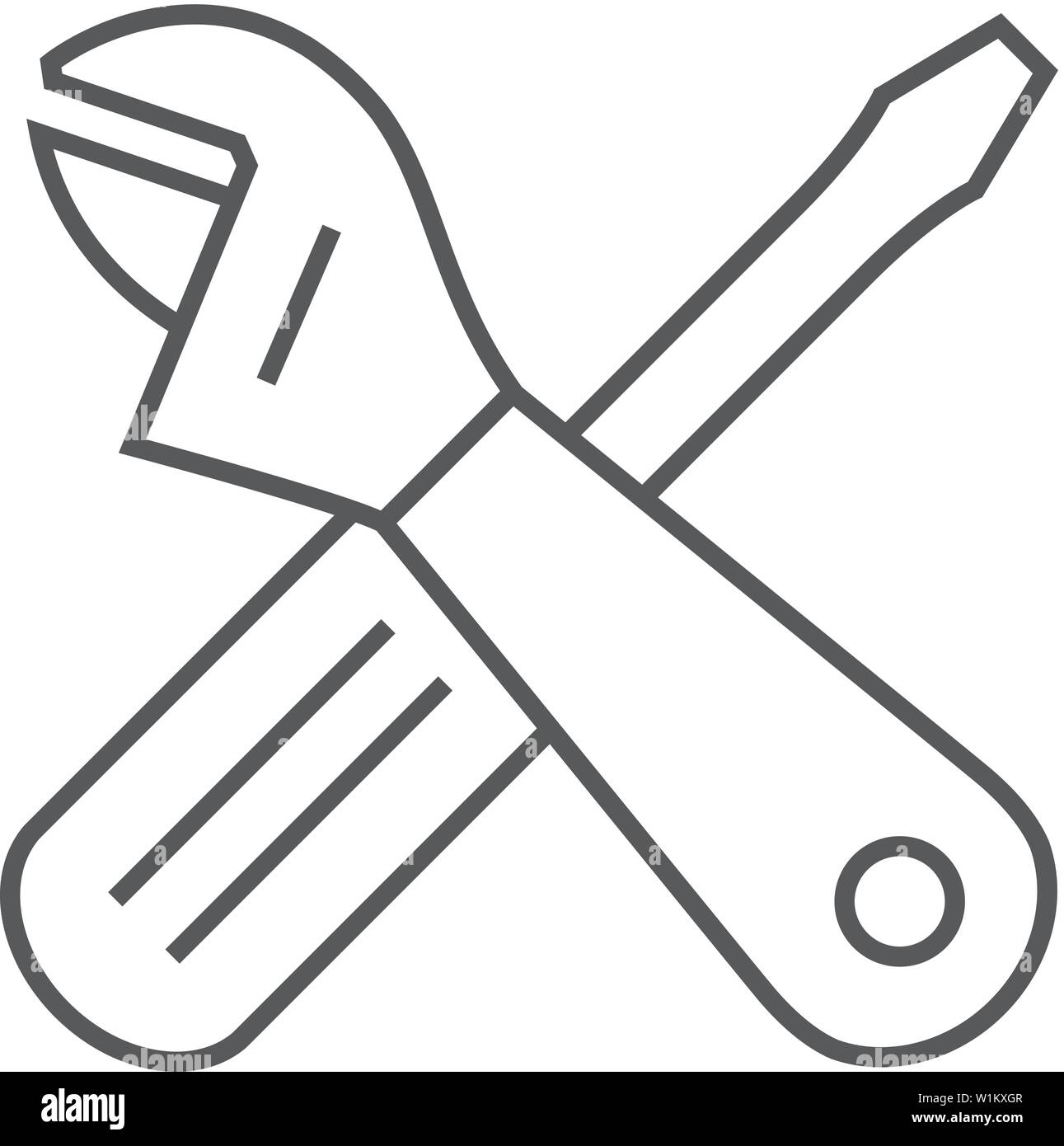 Mechanic tools icon in thin outline style. Wrench screw driver mechanic ...