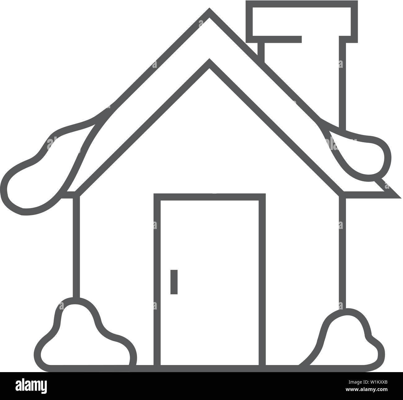 House with snow icon in thin outline style. December Christmas Stock ...