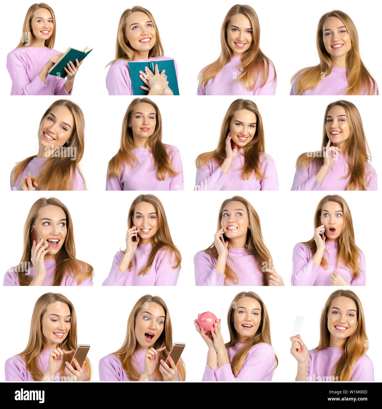 woman portrait isolated over white background. Collage Stock Photo - Alamy