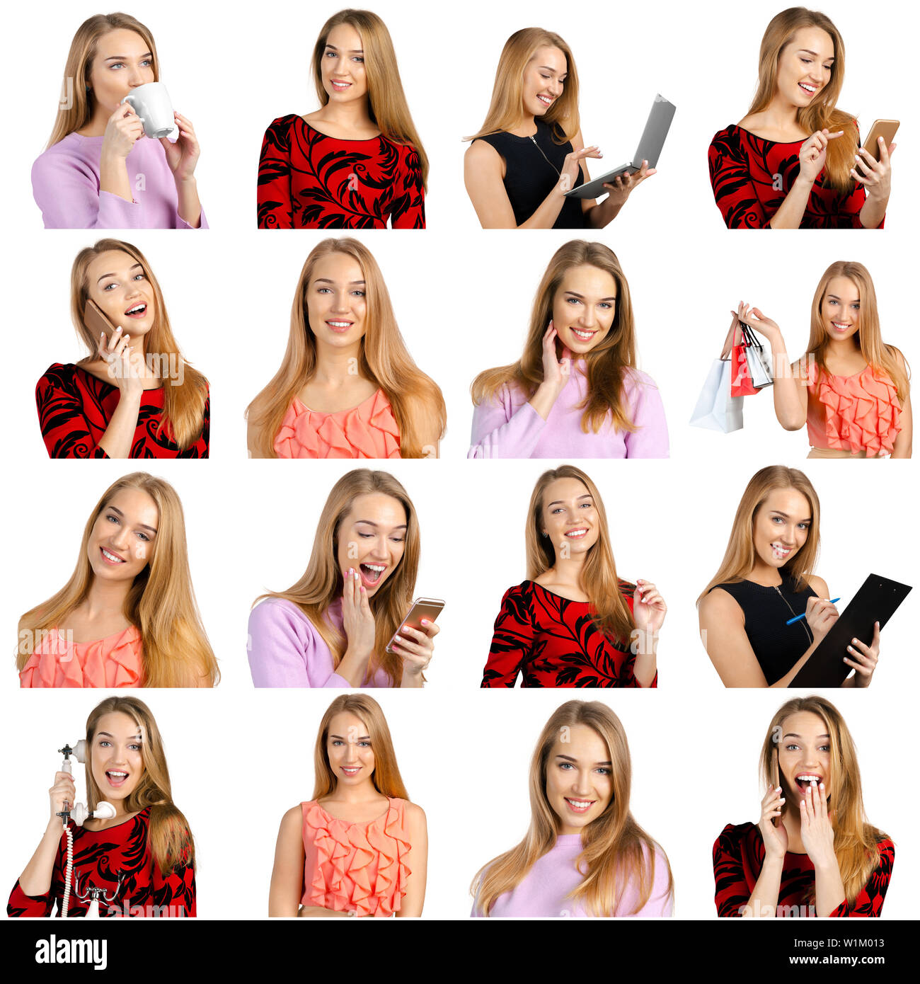 woman portrait isolated over white background. Collage Stock Photo - Alamy