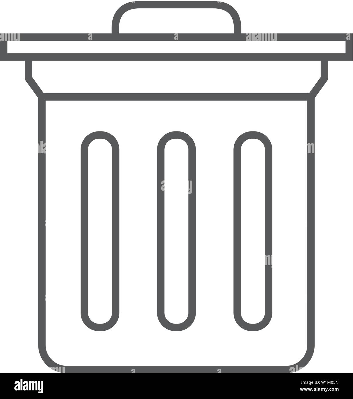 Trash bin icon in thin outline style. Garbage can clean office bucket ...