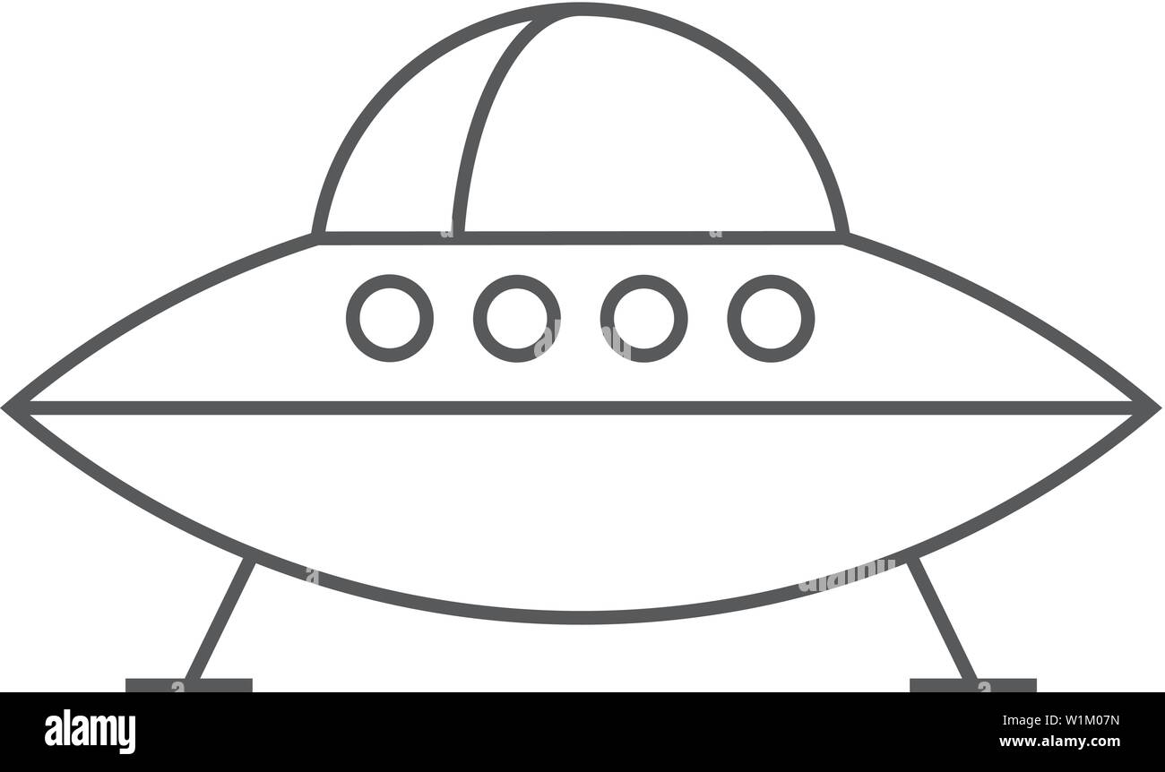 Flying saucer icon in thin outline style. Alien, outer space, earth ...