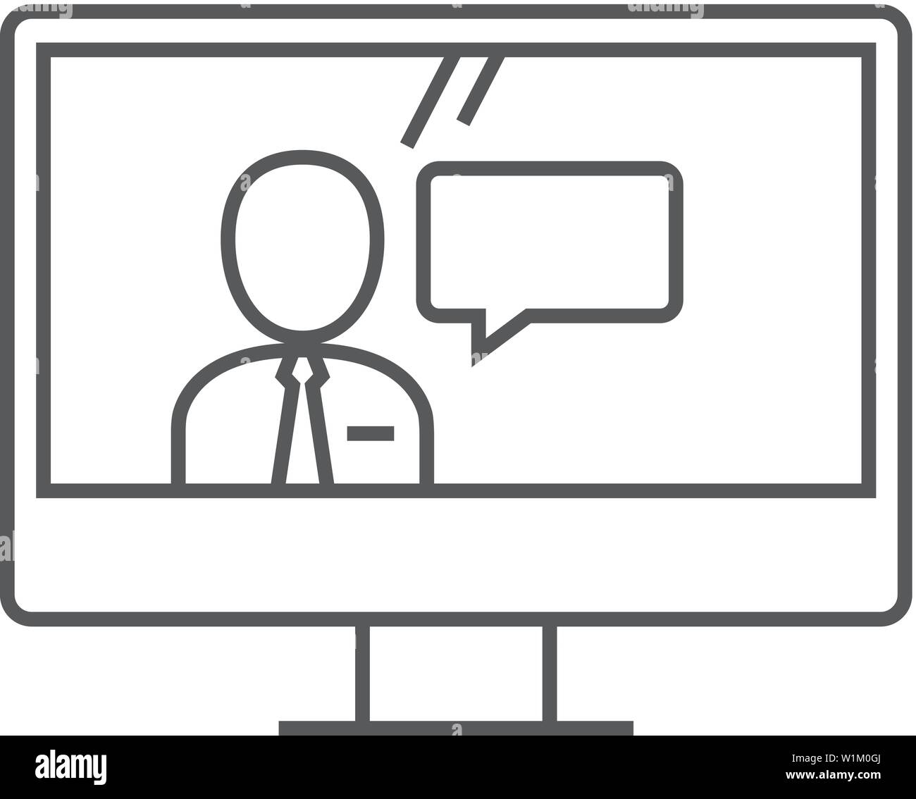 Computer chat icon in thin outline style. Social media interaction ...