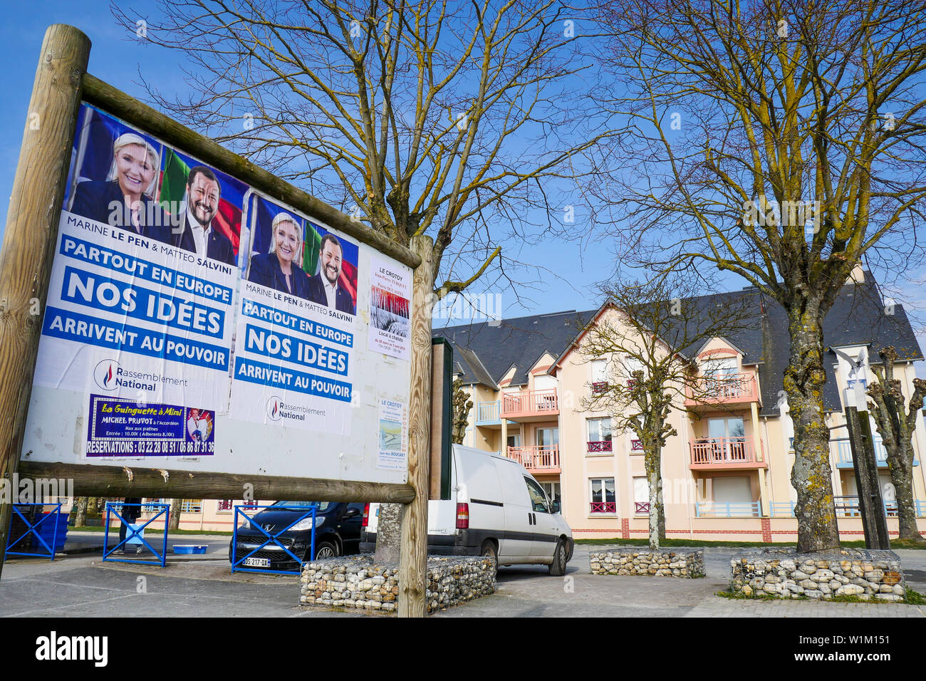 French National Rally (RN) Political posters, Le Crotoy, Bay of Somme ...