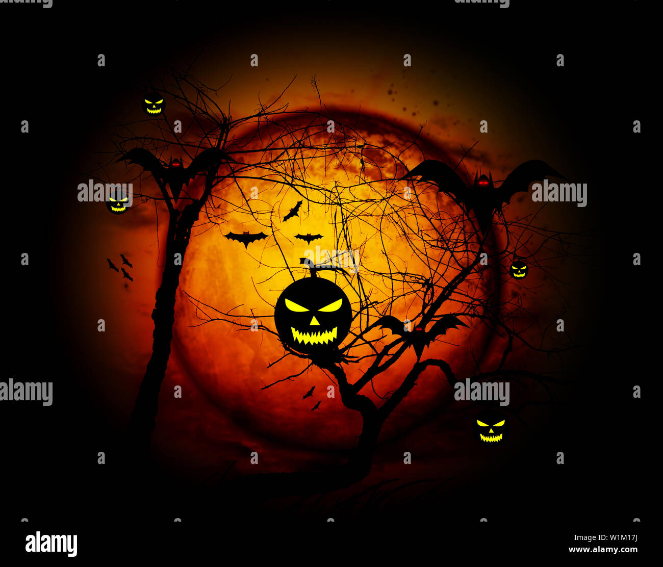 Halloween night, full moon and bats Stock Photo - Alamy
