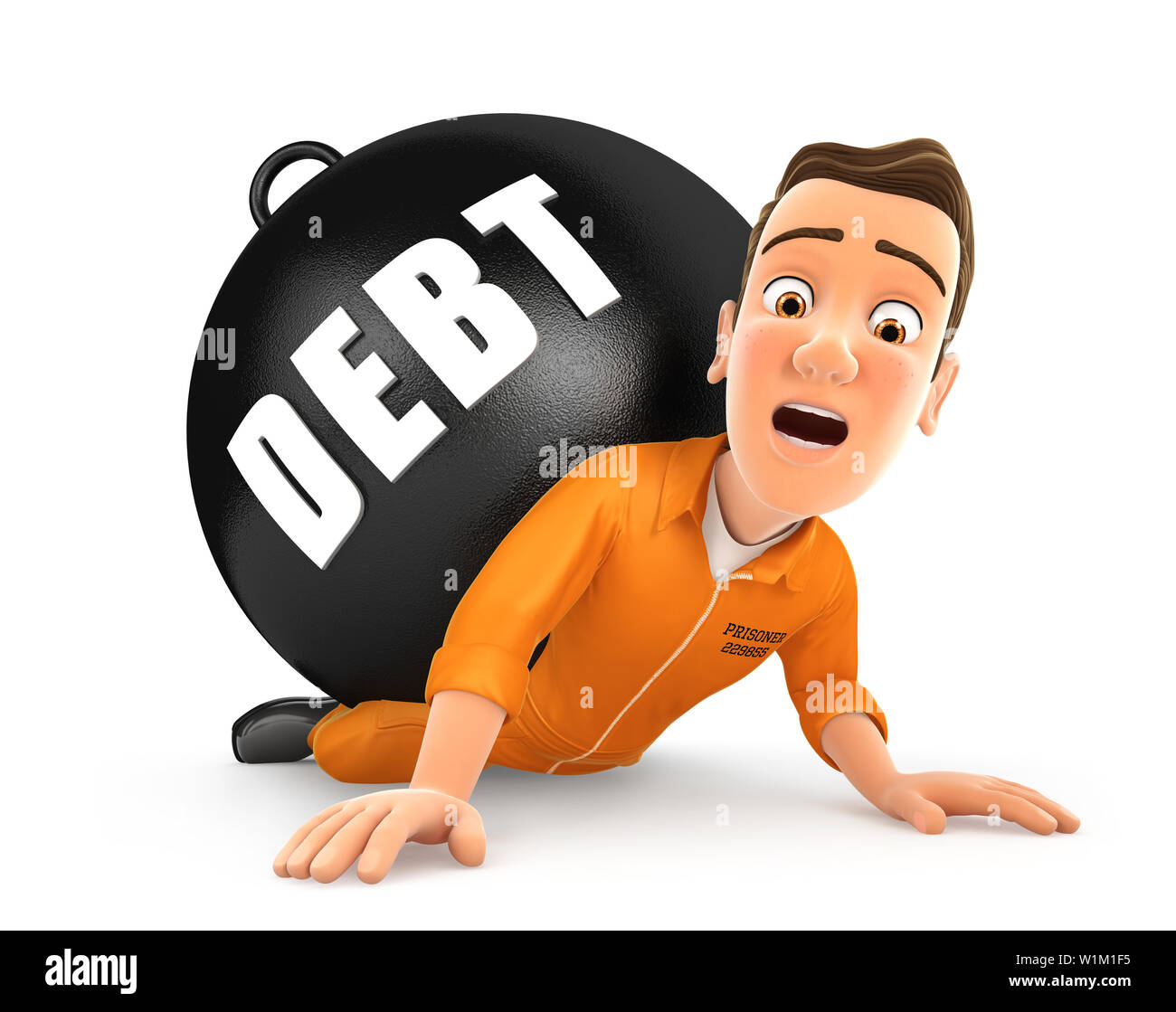 3d prisoner crushing debt, illustration with isolated white background ...