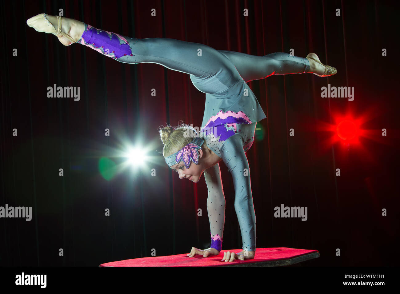 A girl with a flexible body. Performs a circus artist. Circus gymnast ...