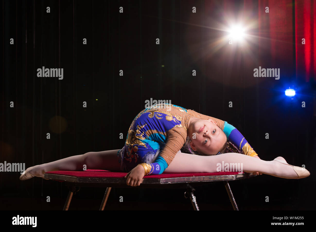 A girl with a flexible body. Performs a circus artist. Circus gymnast ...