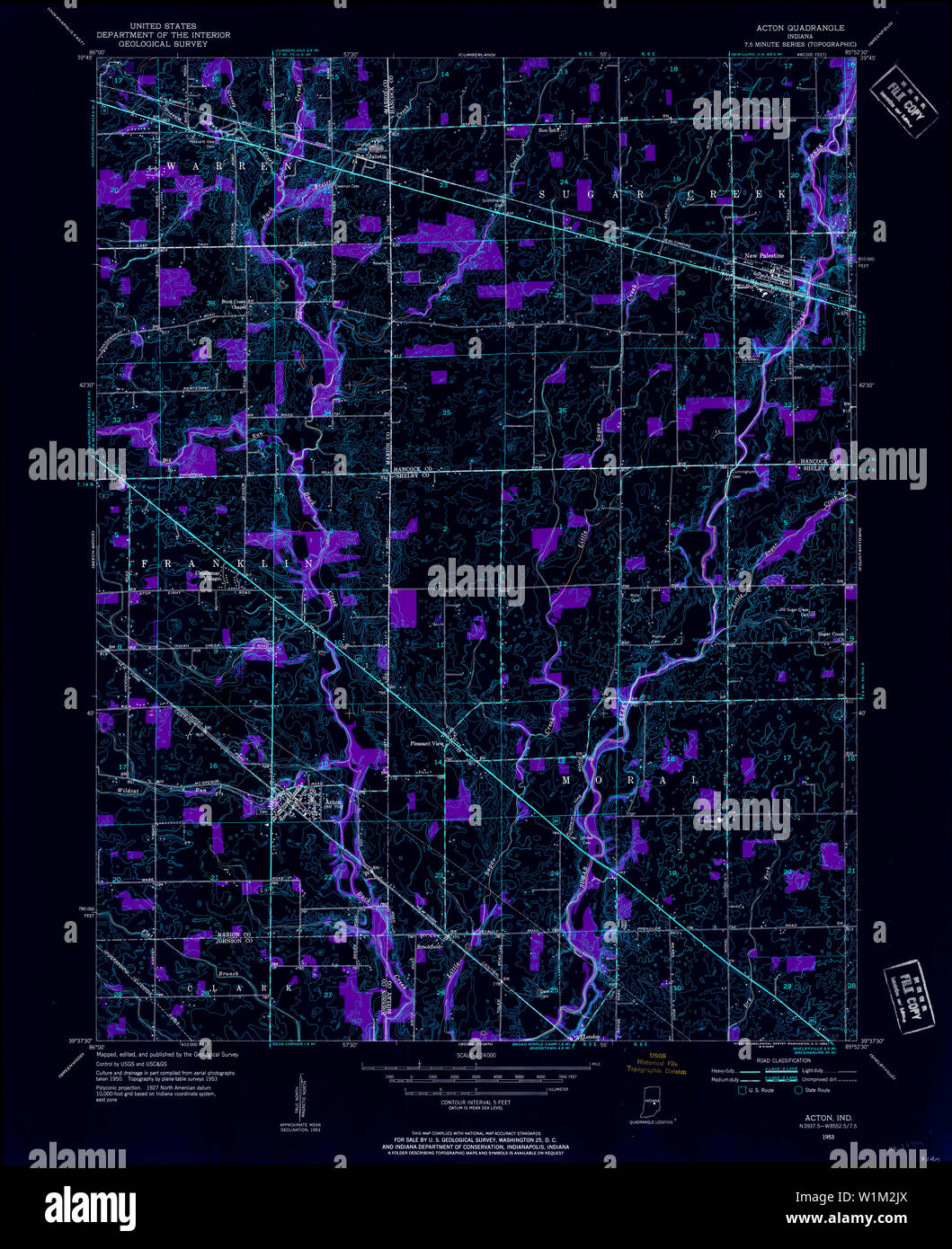 USGS TOPO Map Indiana IN Acton 159429 1953 24000 Inverted Restoration ...