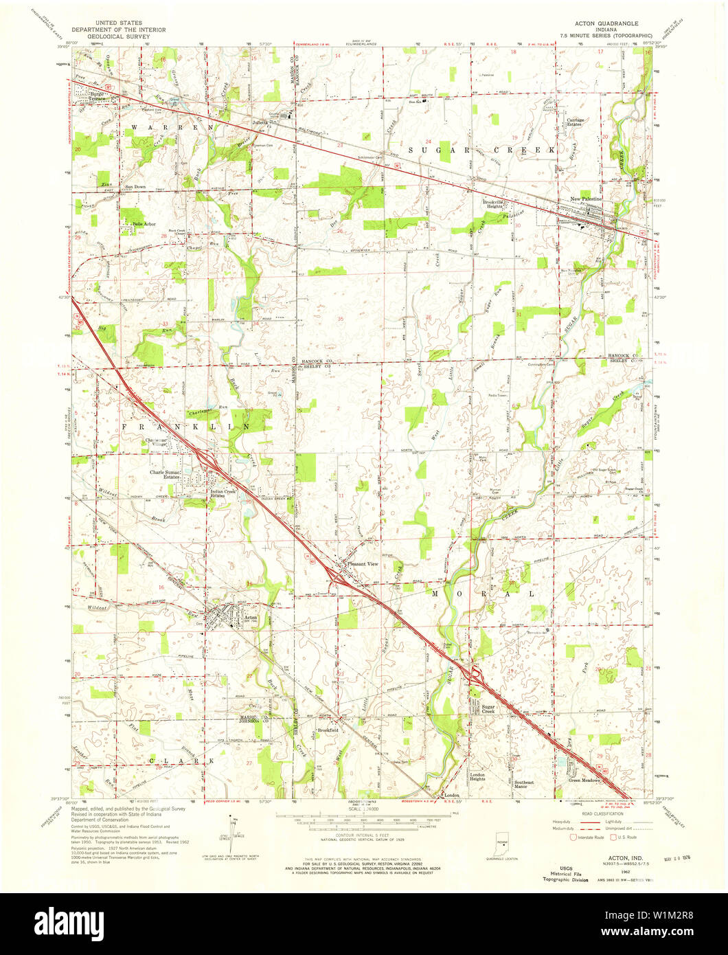 USGS TOPO Map Indiana IN Acton 159433 1962 24000 Restoration Stock ...