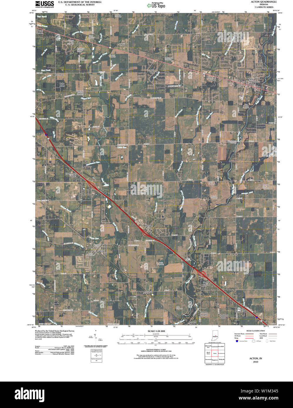 USGS TOPO Map Indiana IN Acton 20100528 TM Restoration Stock Photo - Alamy