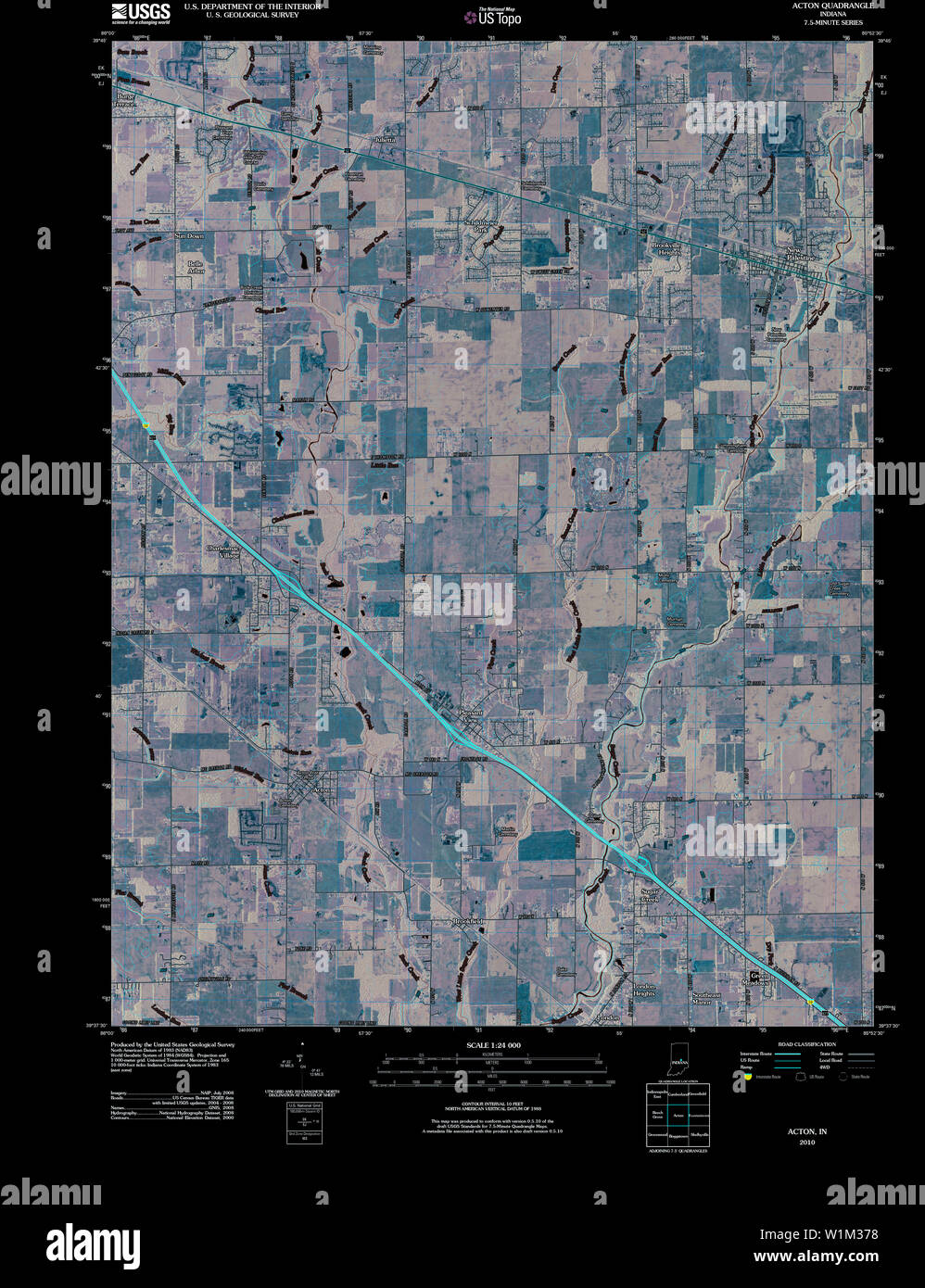 USGS TOPO Map Indiana IN Acton 20100528 TM Inverted Restoration Stock ...