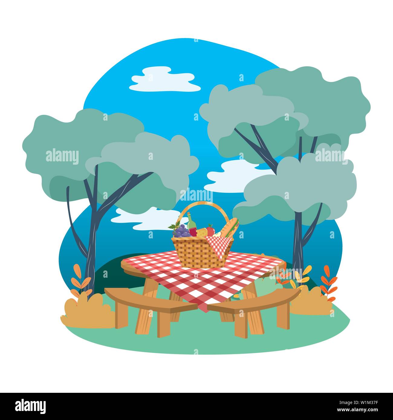 Picnic in forest design, Food summer outdoor leisure healthy spring ...
