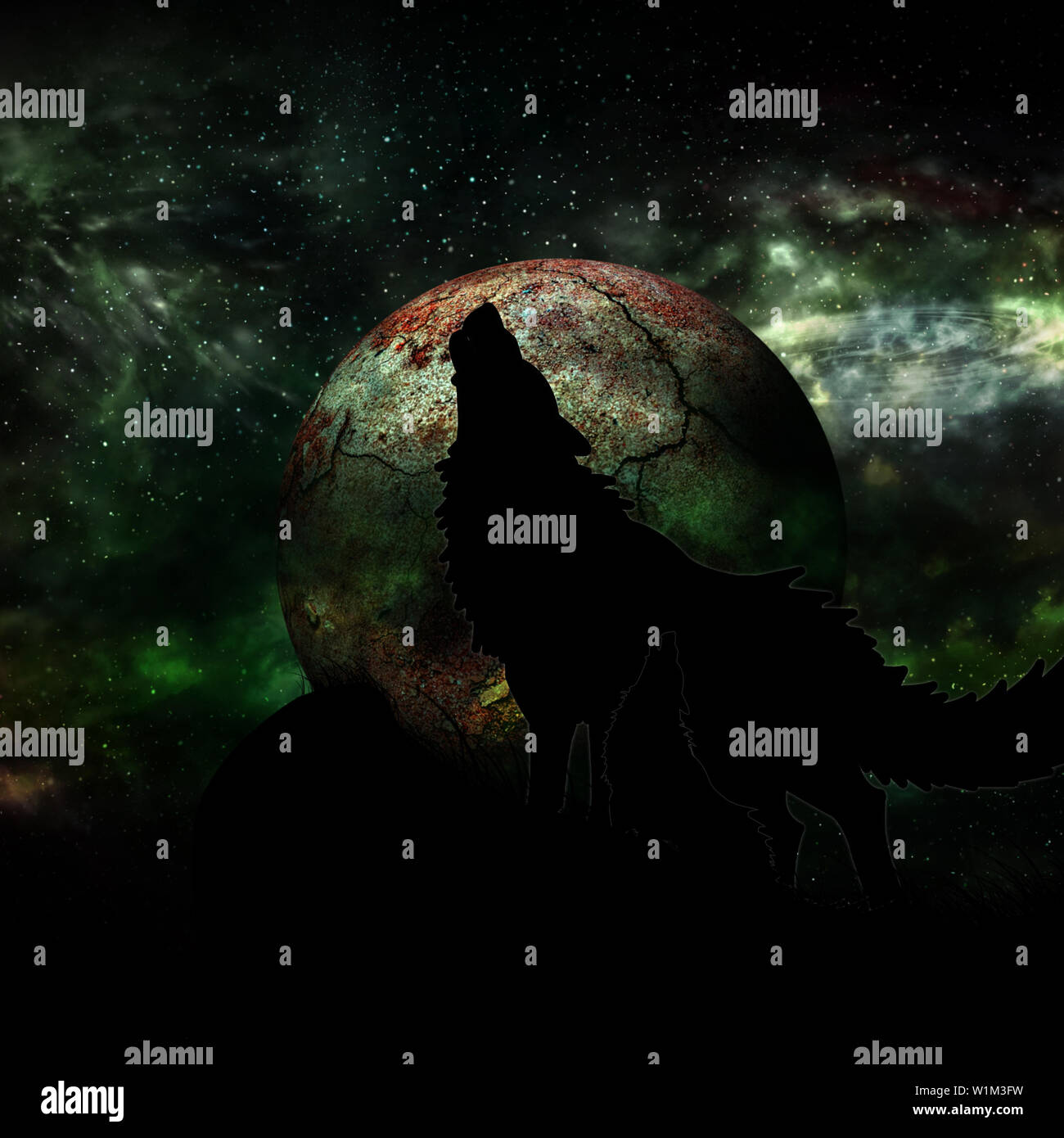 Wolf and Full Moon Stock Photo - Alamy