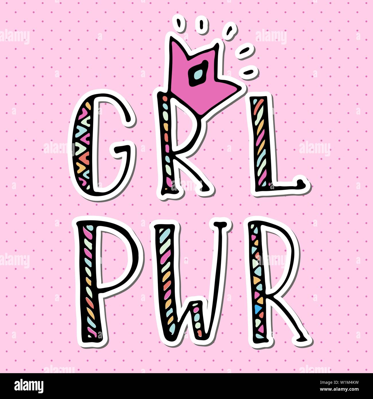 Girl power quote. Grl pwr hand drawn lettering. Womens right. Female, feminism symbols.Vector ...