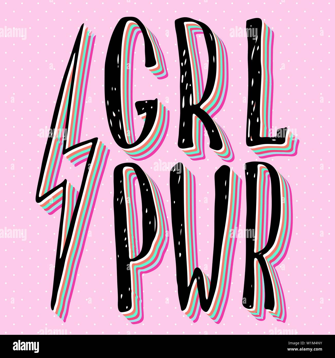 Girl power quote. Grl pwr hand drawn lettering. Womens right. Female, feminism symbols.Vector ...