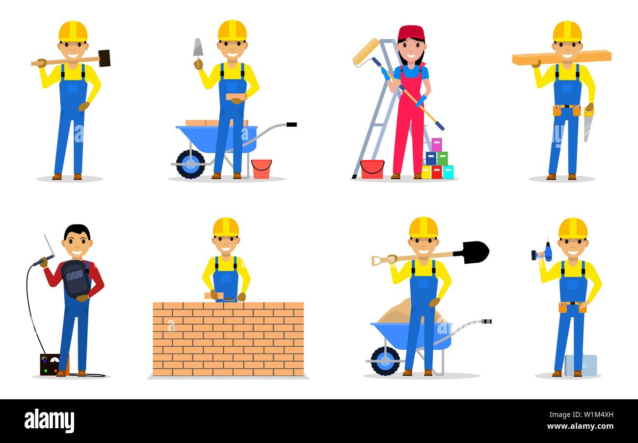 Smiling happy woman builder Stock Vector Images - Alamy