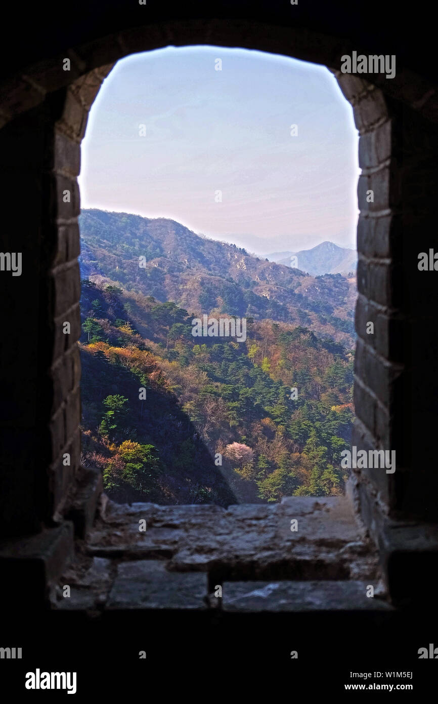 Panoramic view from the window of a watch tower of the Mutianyu section ...