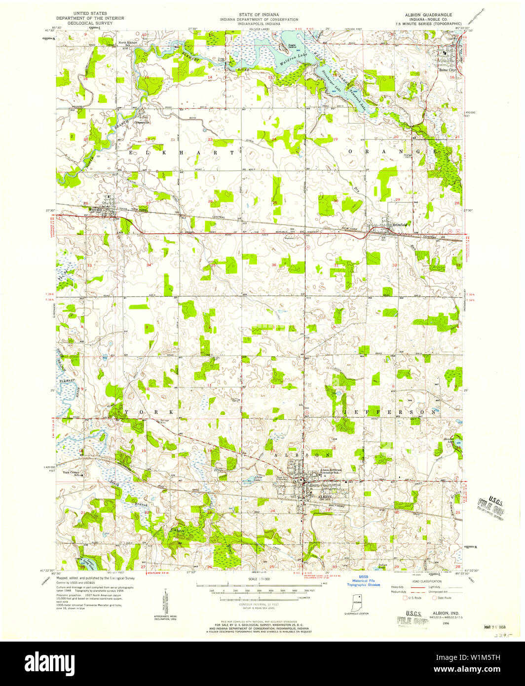 USGS TOPO Map Indiana IN Albion 159455 1956 24000 Restoration Stock ...
