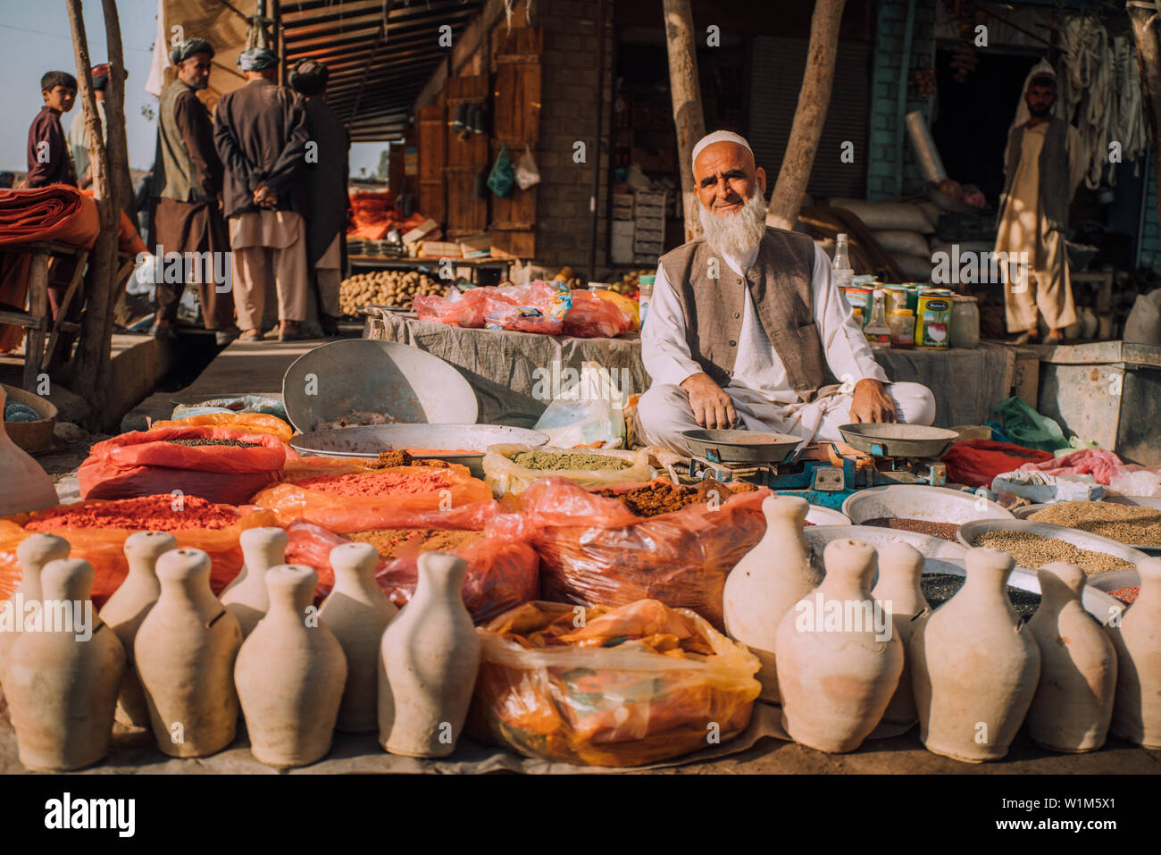 merchant stall one container commerce Stock Photo - Alamy