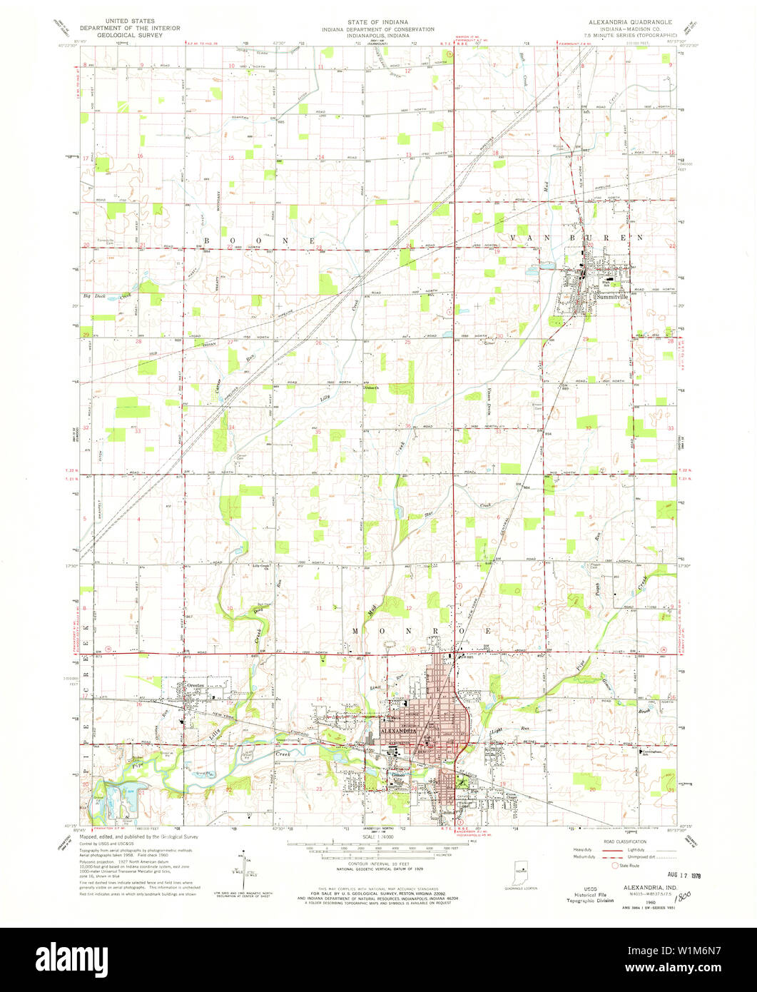 USGS TOPO Map Indiana IN Alexandria 159463 1960 24000 Restoration Stock ...