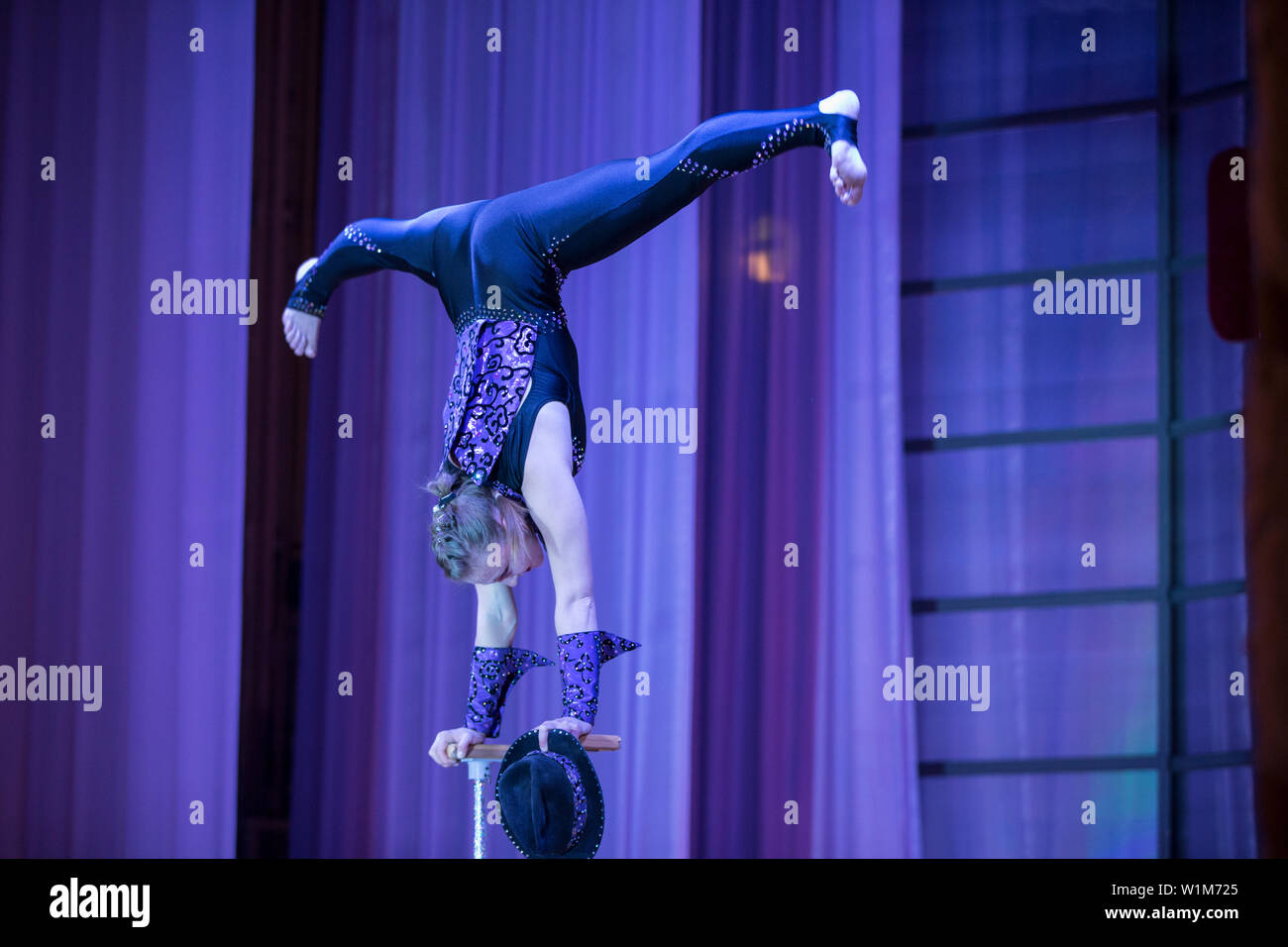 Belarus, Gomel, July 4, 2018. Indicative training circus school ...