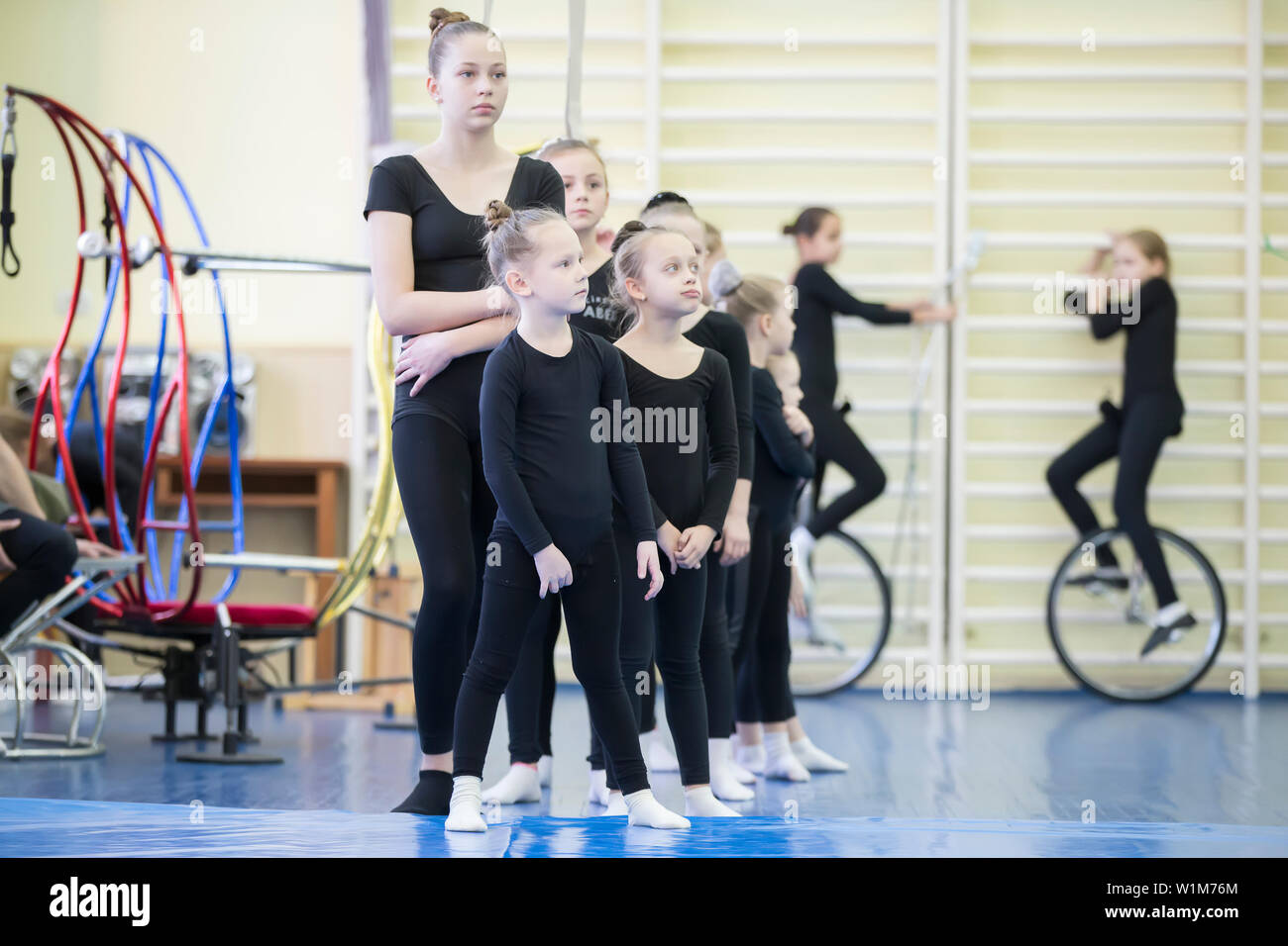 Indicative training circus school.Children's gymnastics. Physical ...