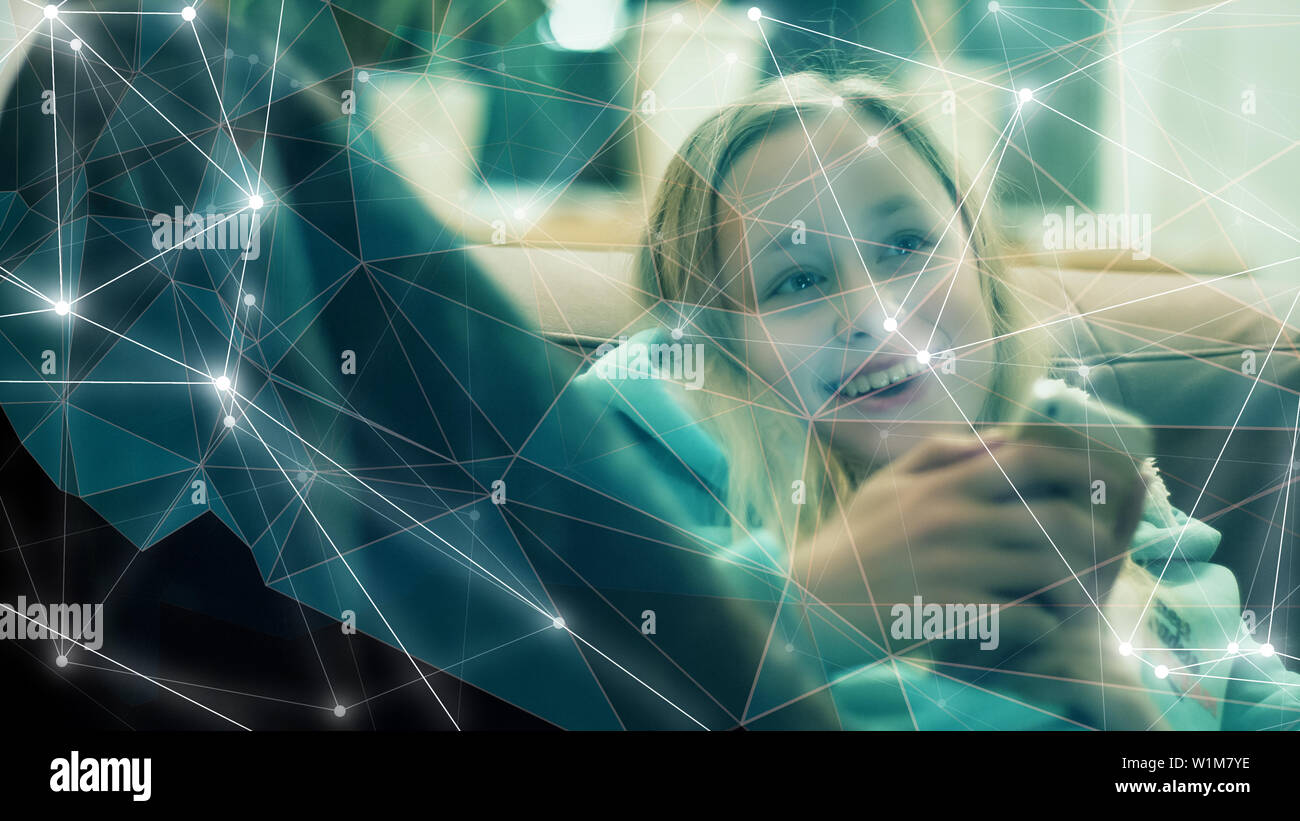 Biometric digital connection, triangles lines and technology concept ...