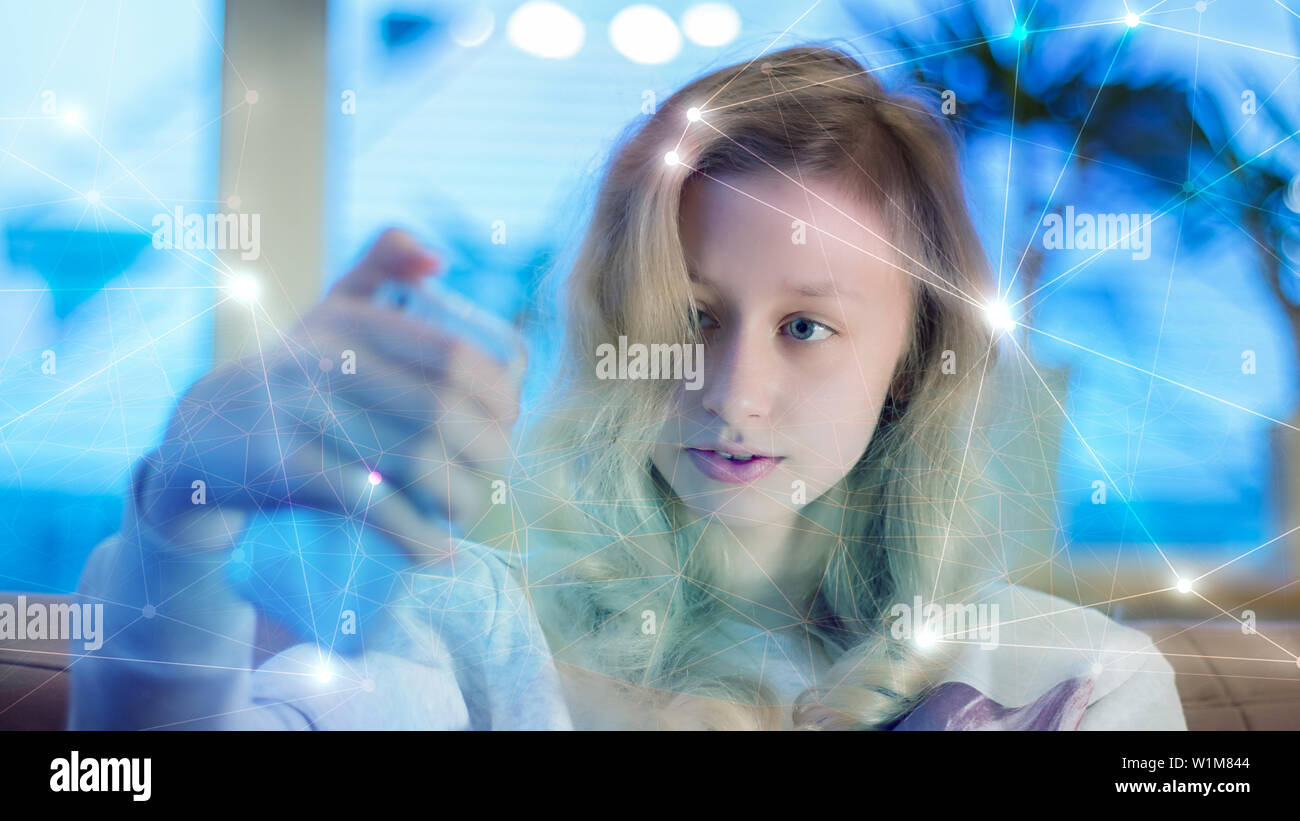 People identity scanning human biometric data, connected dots and lines ...