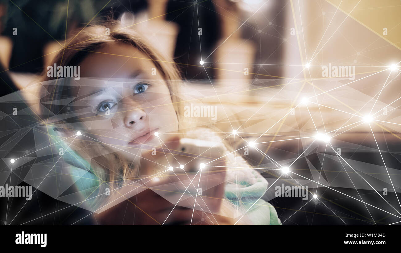 Technology connection, triangles lines connected dots Stock Photo - Alamy