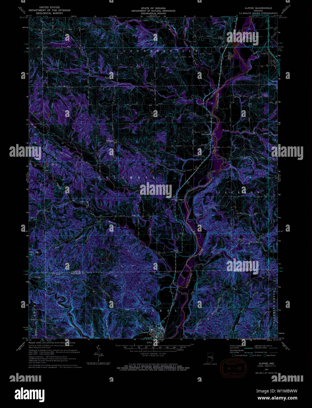 USGS TOPO Map Indiana IN Alpine 159496 1971 24000 Inverted Restoration ...