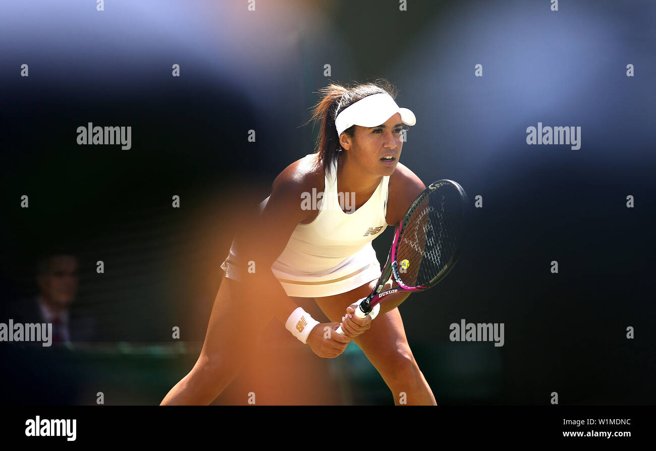Heather Watson in action on day three of the Wimbledon Championships at ...