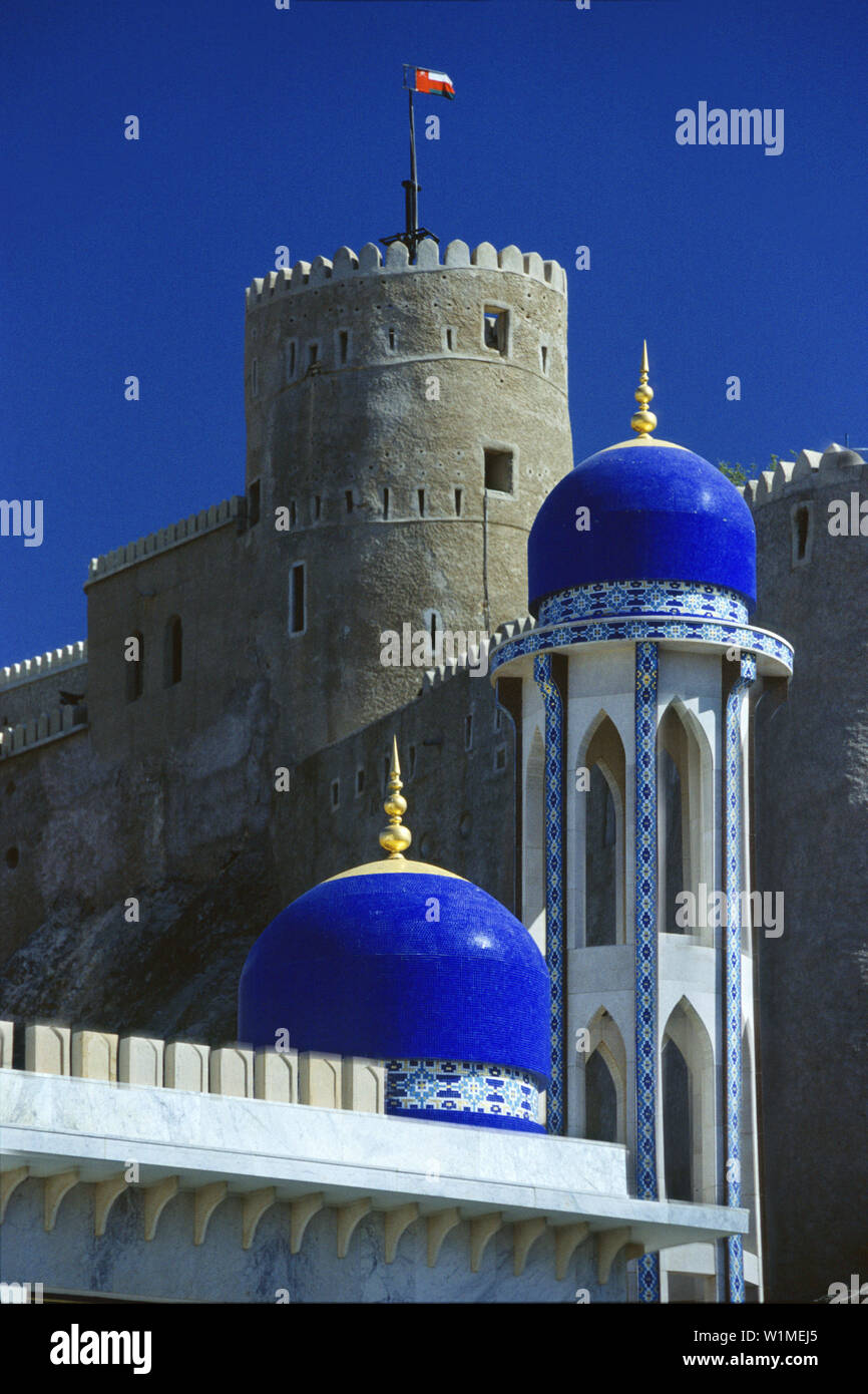 Fort Mirani and new architecture, Muscat, Oman Middle East Stock Photo ...
