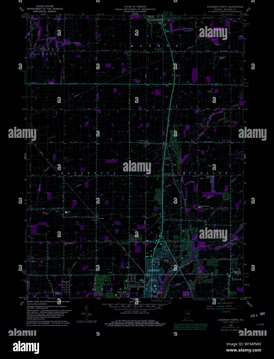 USGS TOPO Map Indiana IN Anderson North 159505 1960 24000 Inverted ...
