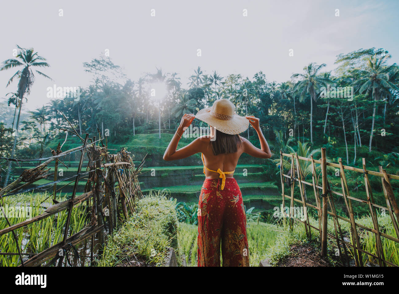 Beautiful girl visiting the Bali rice fields in tegalalang, ubud ...
