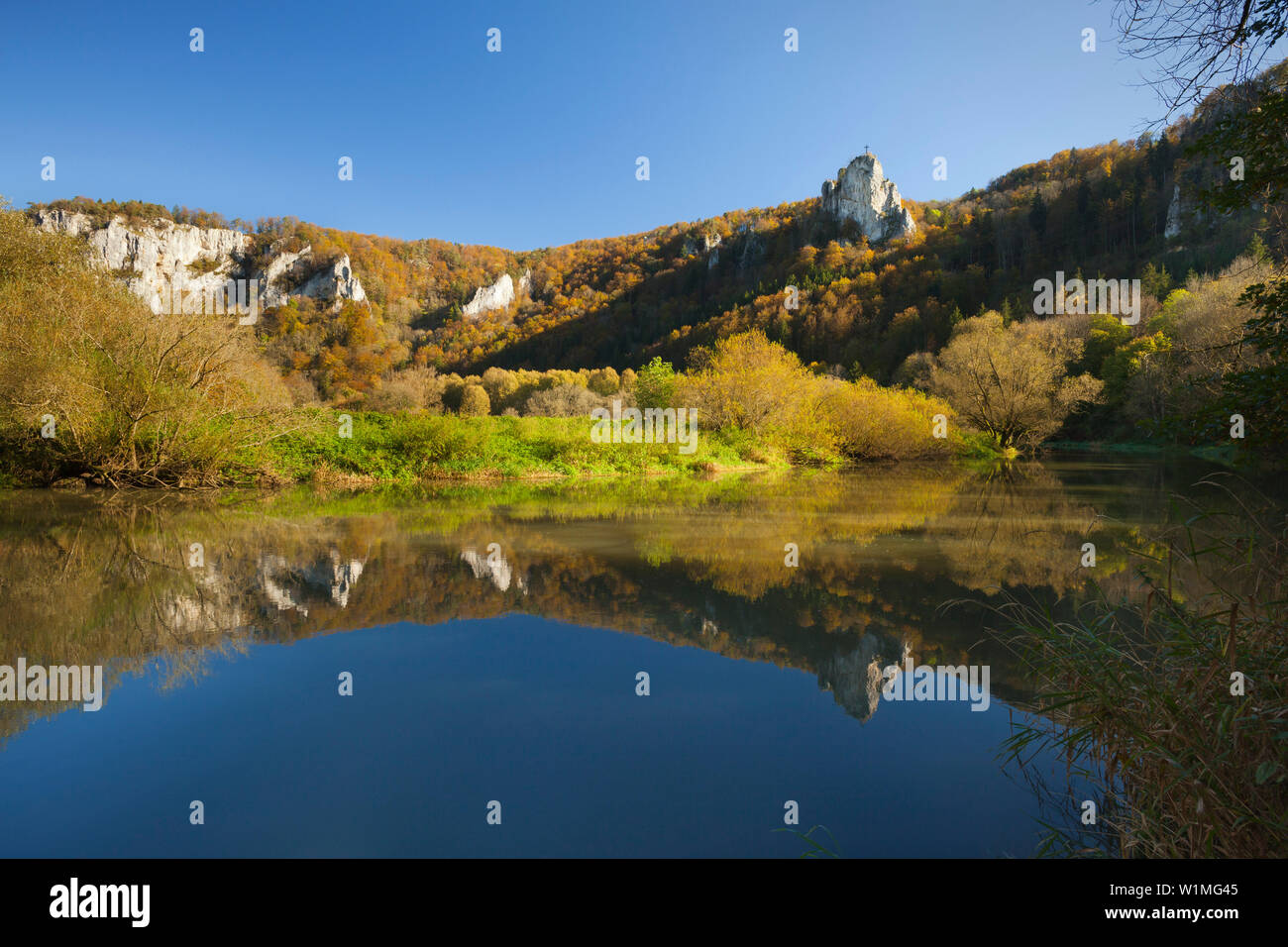 Valley of the Danube river near Beuron, Upper Danube Nature Park, Baden ...