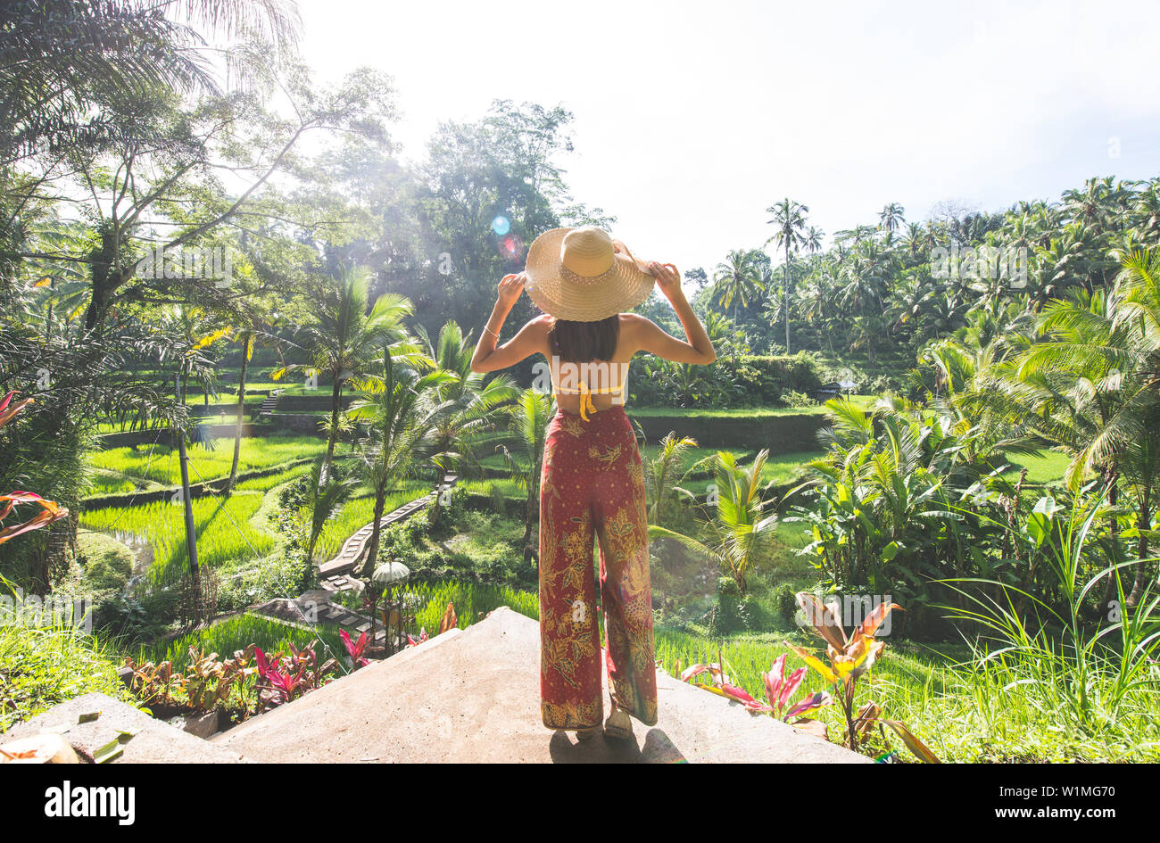 Beautiful girl visiting the Bali rice fields in tegalalang, ubud ...