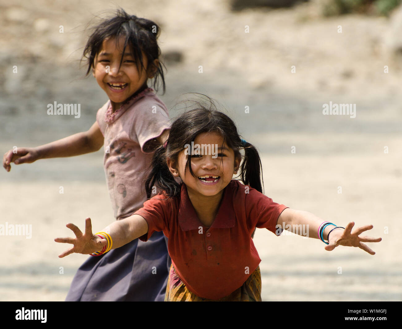 Small girls playing, Nepal, Himalaya, Asia Stock Photo - Alamy