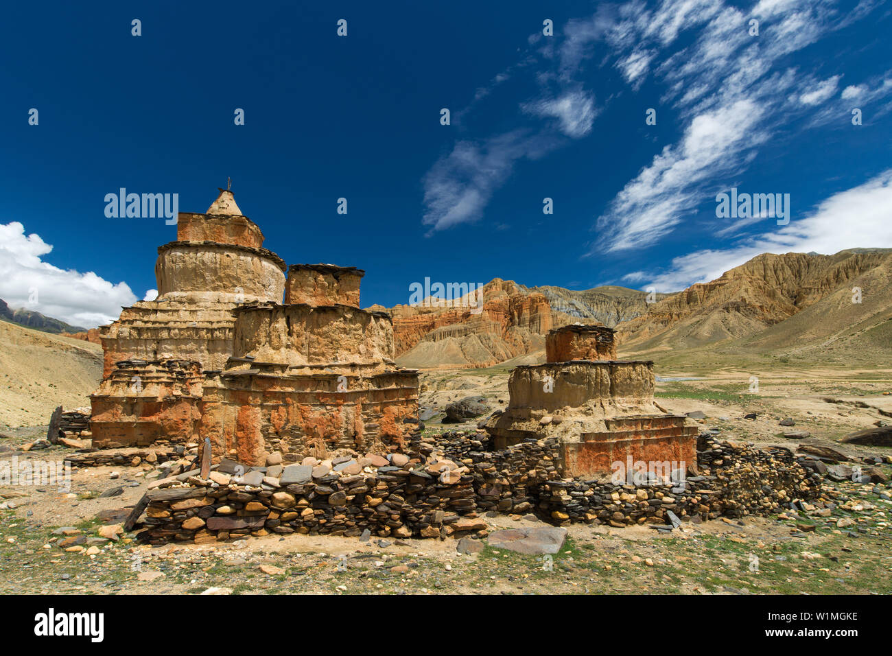 Stupa near Ghami, Ghemi, tibetian village with a buddhist Gompa at the ...