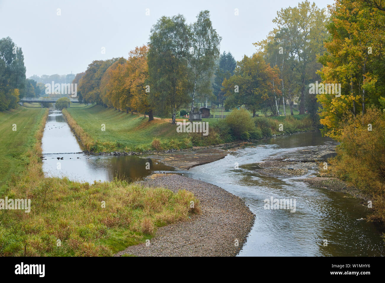 Confluence of the rivers Brigach and Breg to become the river Danube ...
